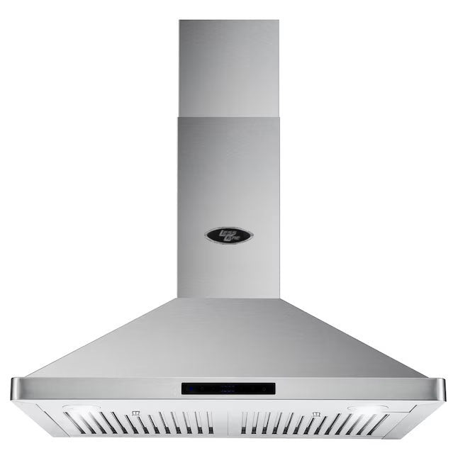Sleek Wall Mount Pyramid Range Hood 30 Inch with LED Lighting